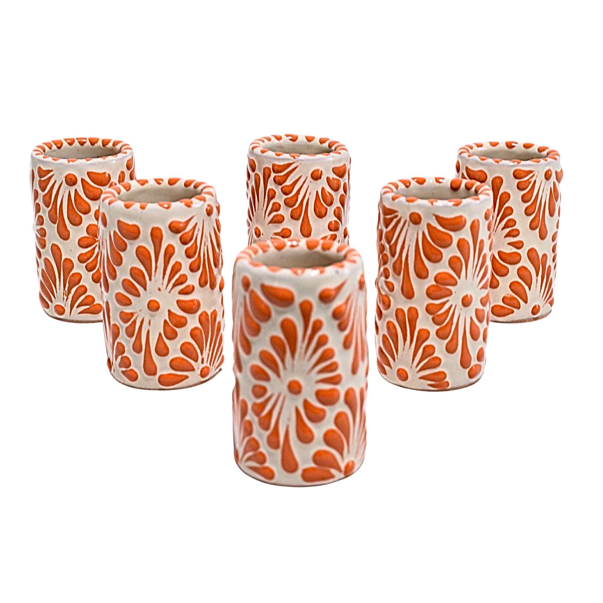 Tequileros de Cerámica de Talavera 100% Artesanal (Naranja, 2 Oz.) – MAREY